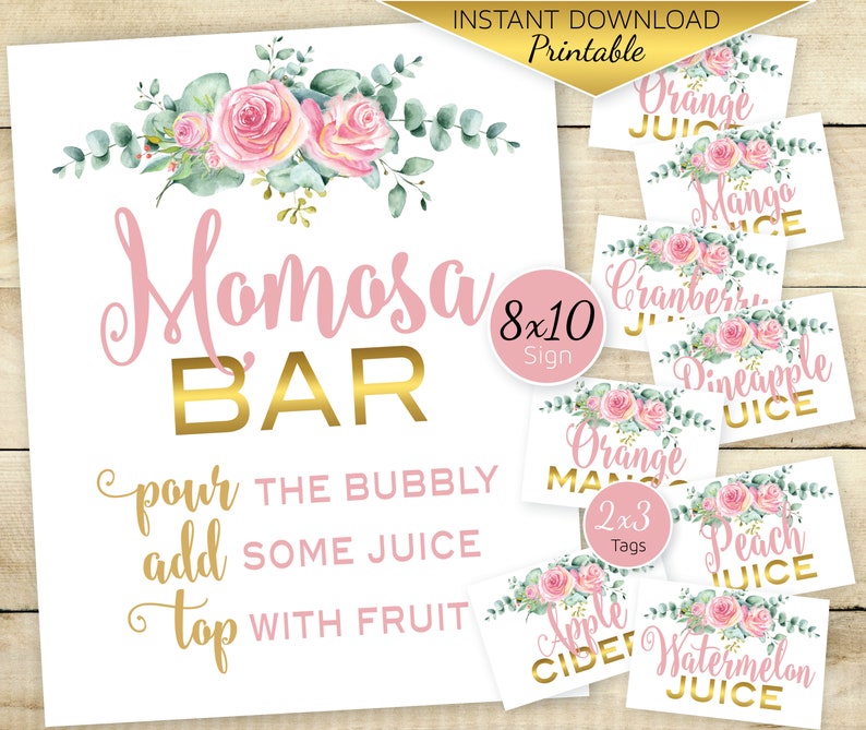 Momosa Bar 8x10 Table Sign Printable Pink Blush Gold - Etsy