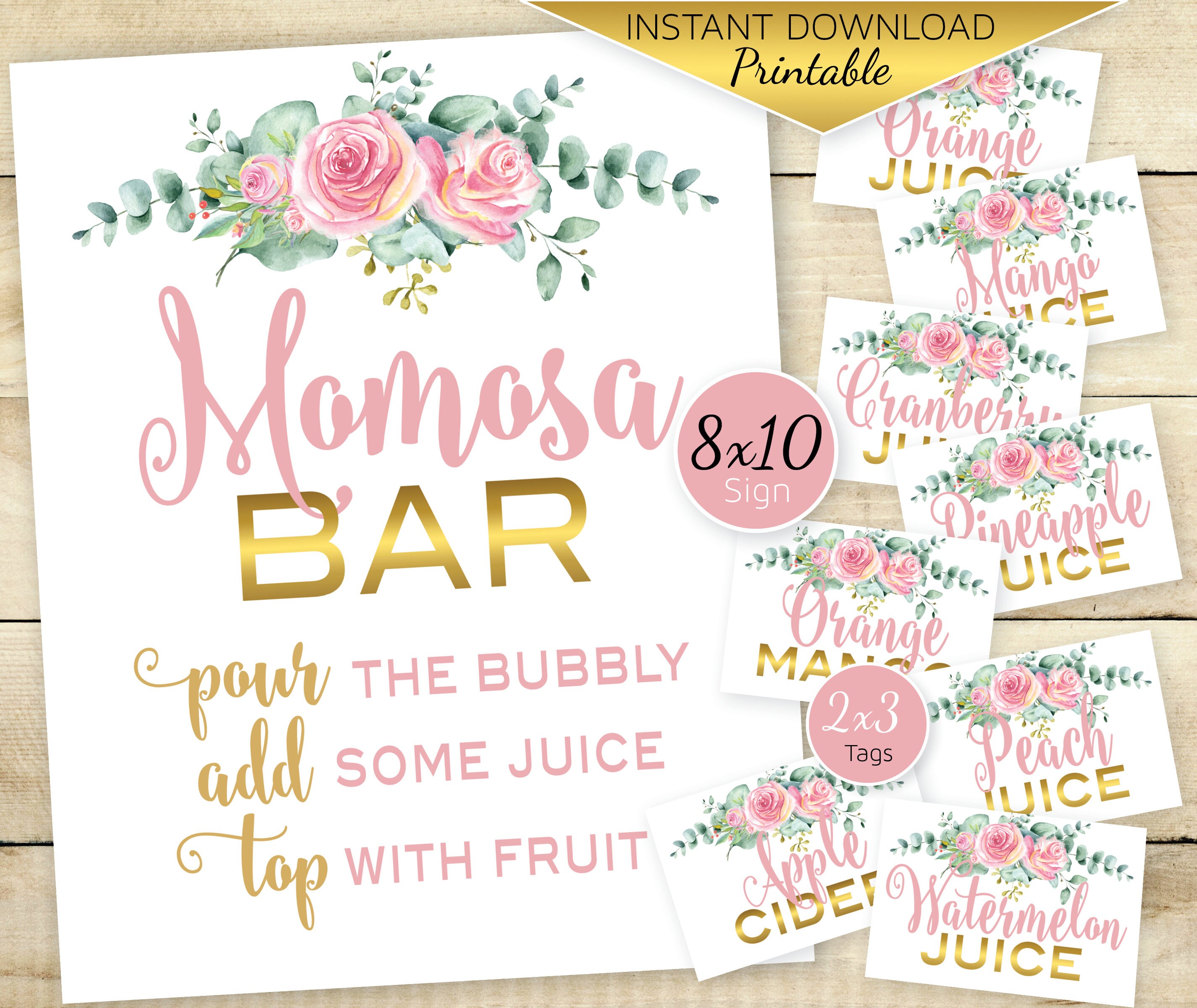 Momosa Bar 8x10 Table Sign Printable Pink Blush Gold - Etsy