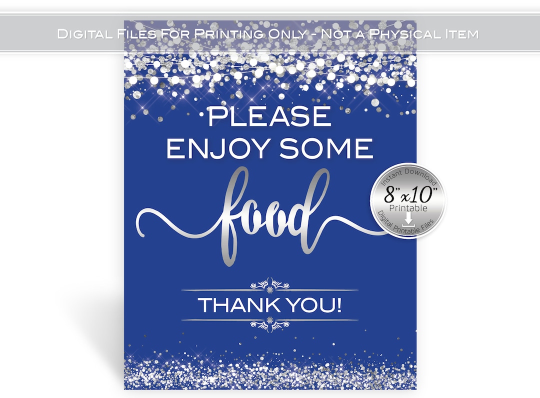 Royal Blue Food Table Sign | Silver Confetti Lights (digital Download ...