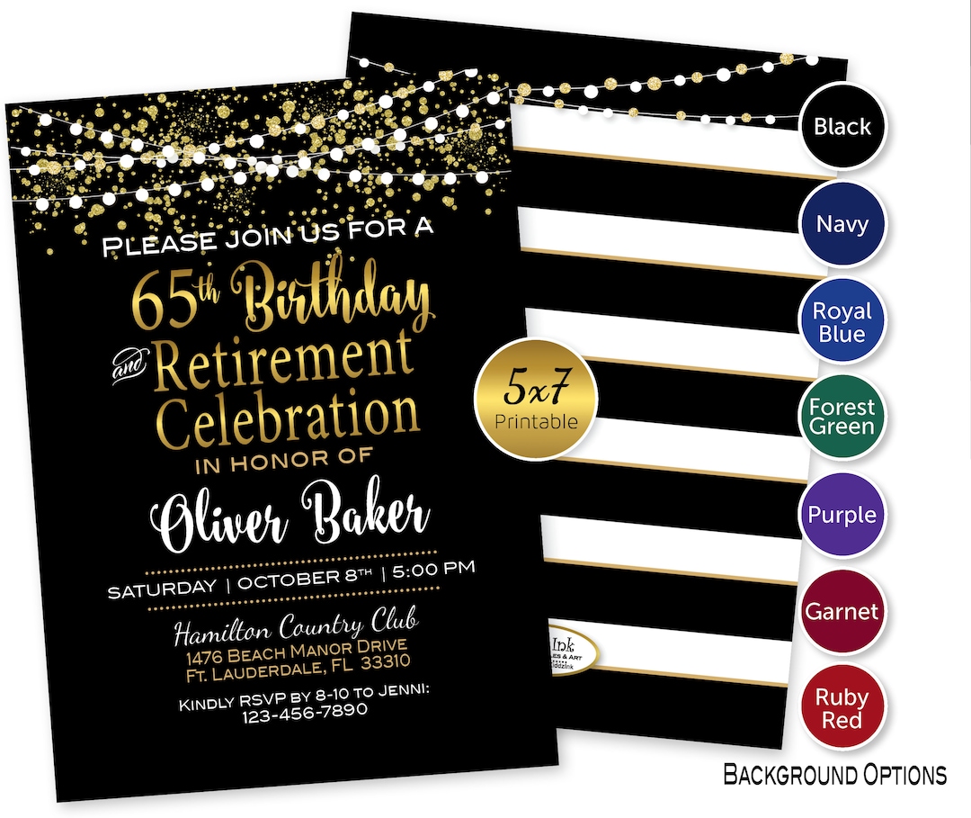 Retirement and Birthday Celebration Party Invitation | 5x7 ...