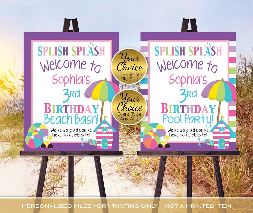 Beach Bash or Pool Party Birthday Welcome Sign Printable | Beach Ball ...