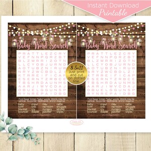 Baby Word Search Baby Shower Game | Garland Lights and Lanterns on ...