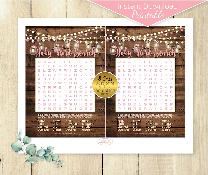 Baby Word Search Baby Shower Game | Garland Lights and Lanterns on ...