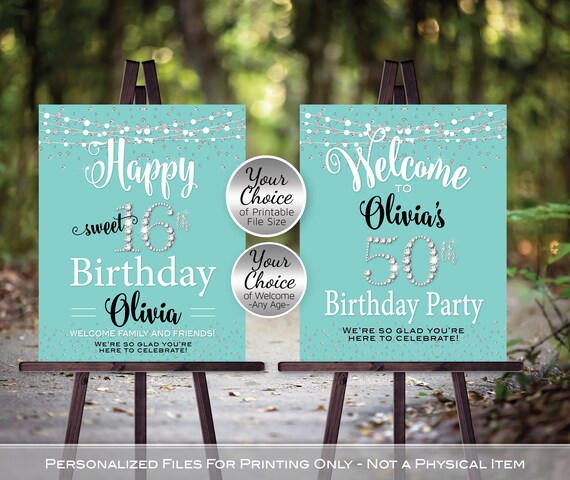 Birthday Welcome Sign Printables Robin Egg Aqua Diamond | Etsy