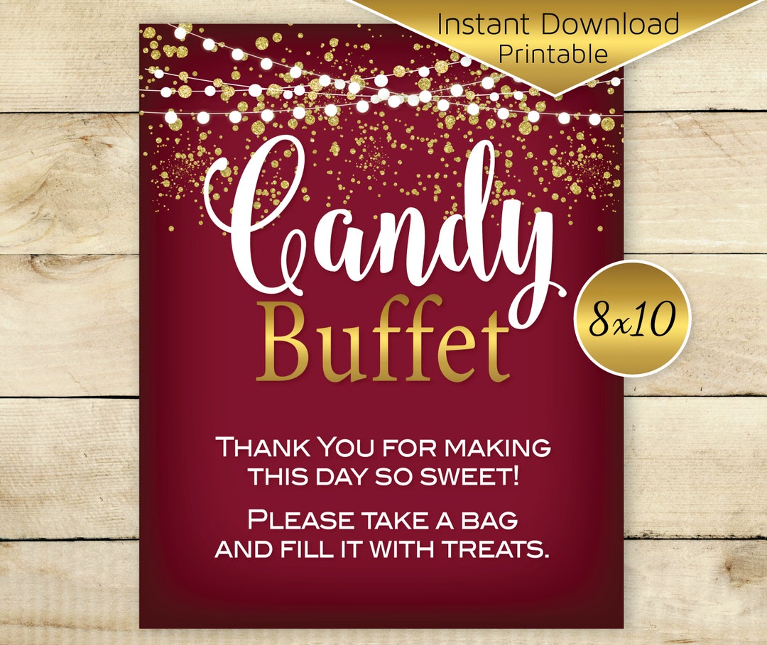 Candy Buffet Table Sign | 8x10 Printable | Burgundy Wine | Garland ...