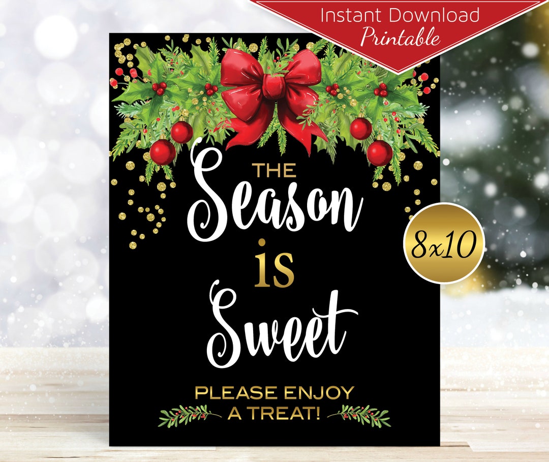 Christmas or Holiday Treats Table 8x10 Sign | on Black With Red Bow and ...