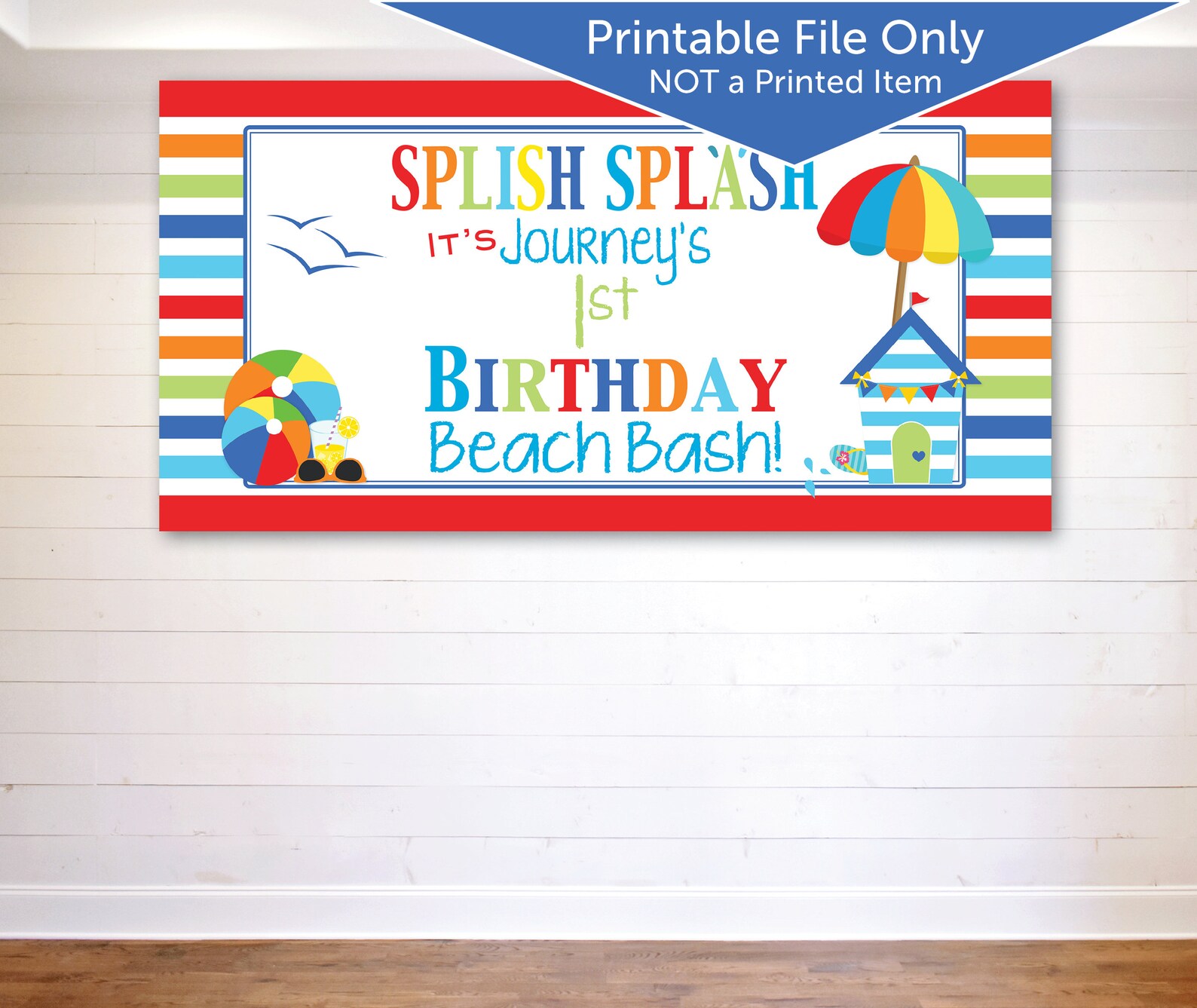 Birthday Backdrop Banner Printable Beach or Pool Party - Etsy