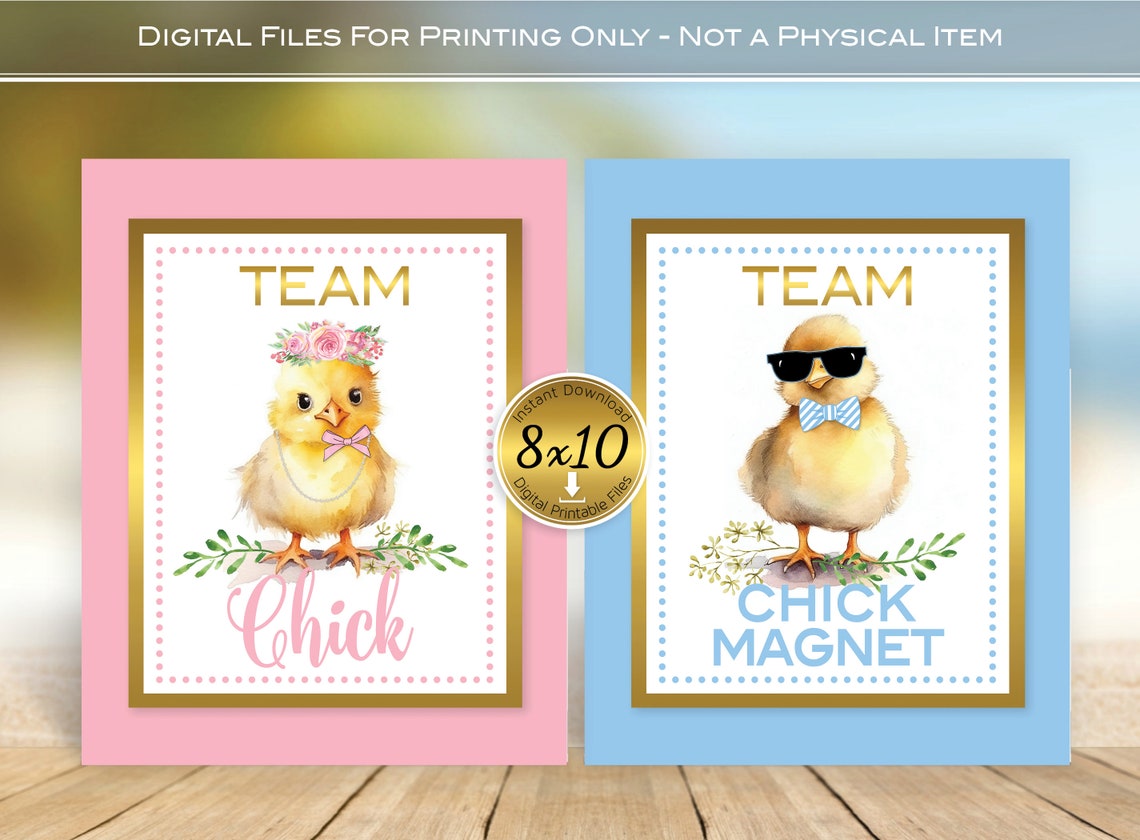 Gender Reveal Team Chick or Team Chick Magnet 8x10 Table Sign Printable ...