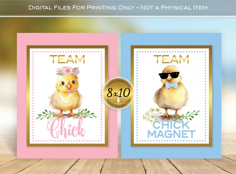 Gender Reveal Team Chick or Team Chick Magnet 8x10 Table Sign Printable ...