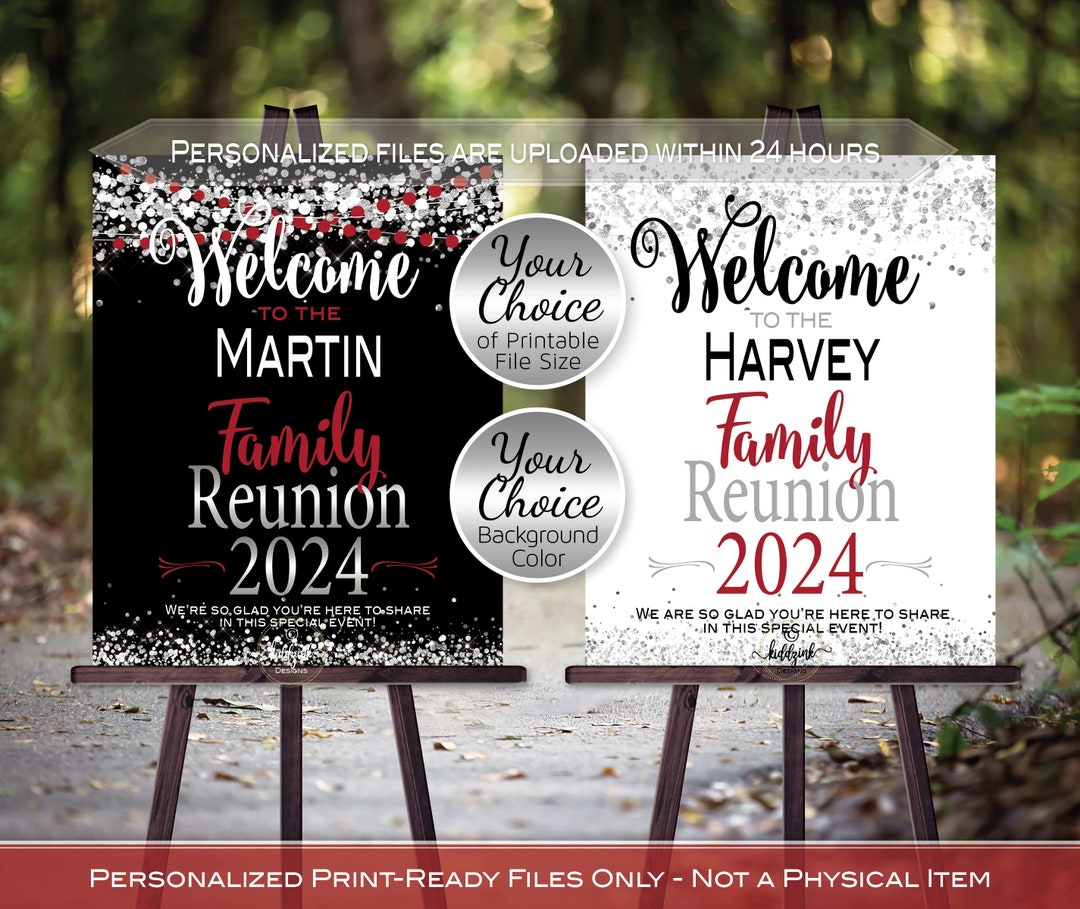 Family Reunion Personalized Welcome Sign Printable File Silver Confetti ...