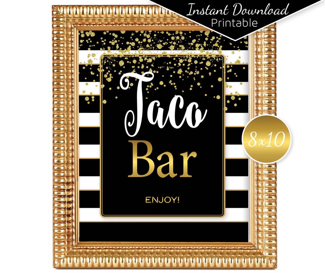 Taco Bar Table Sign 8x10 Printable Birthday Wedding Black White Stripes ...