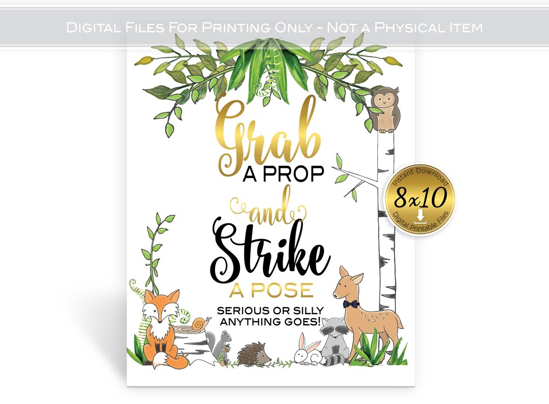 Woodland Animals Grab a Prop Strike Pose 8x10 Sign | Fox Deer Raccoon ...