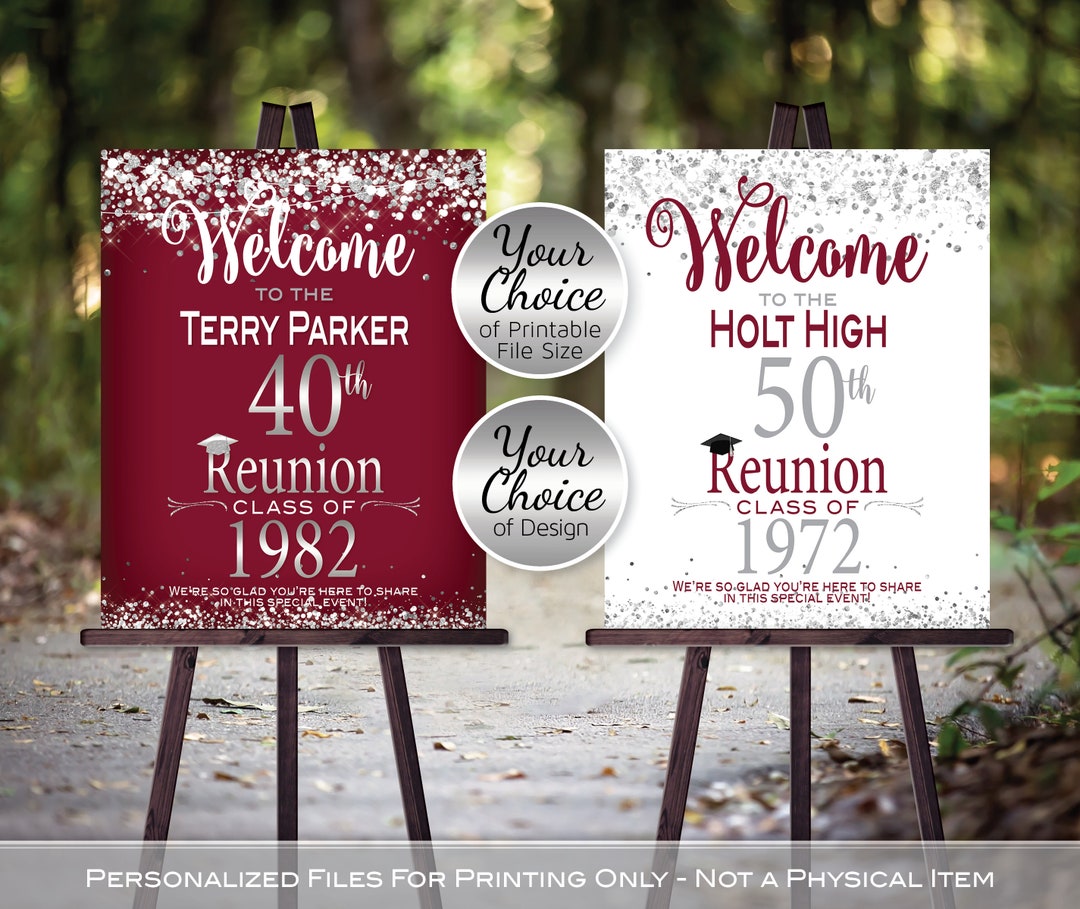 Class Reunion Personalized Welcome Sign Printable File Silver Confetti ...