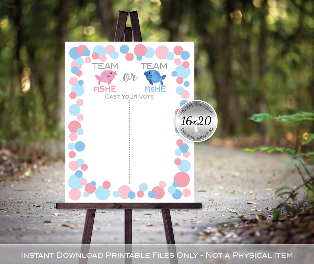 Fish She or Fish He Gender Reveal 16x20 Printable Sign Cast Your Vote ...