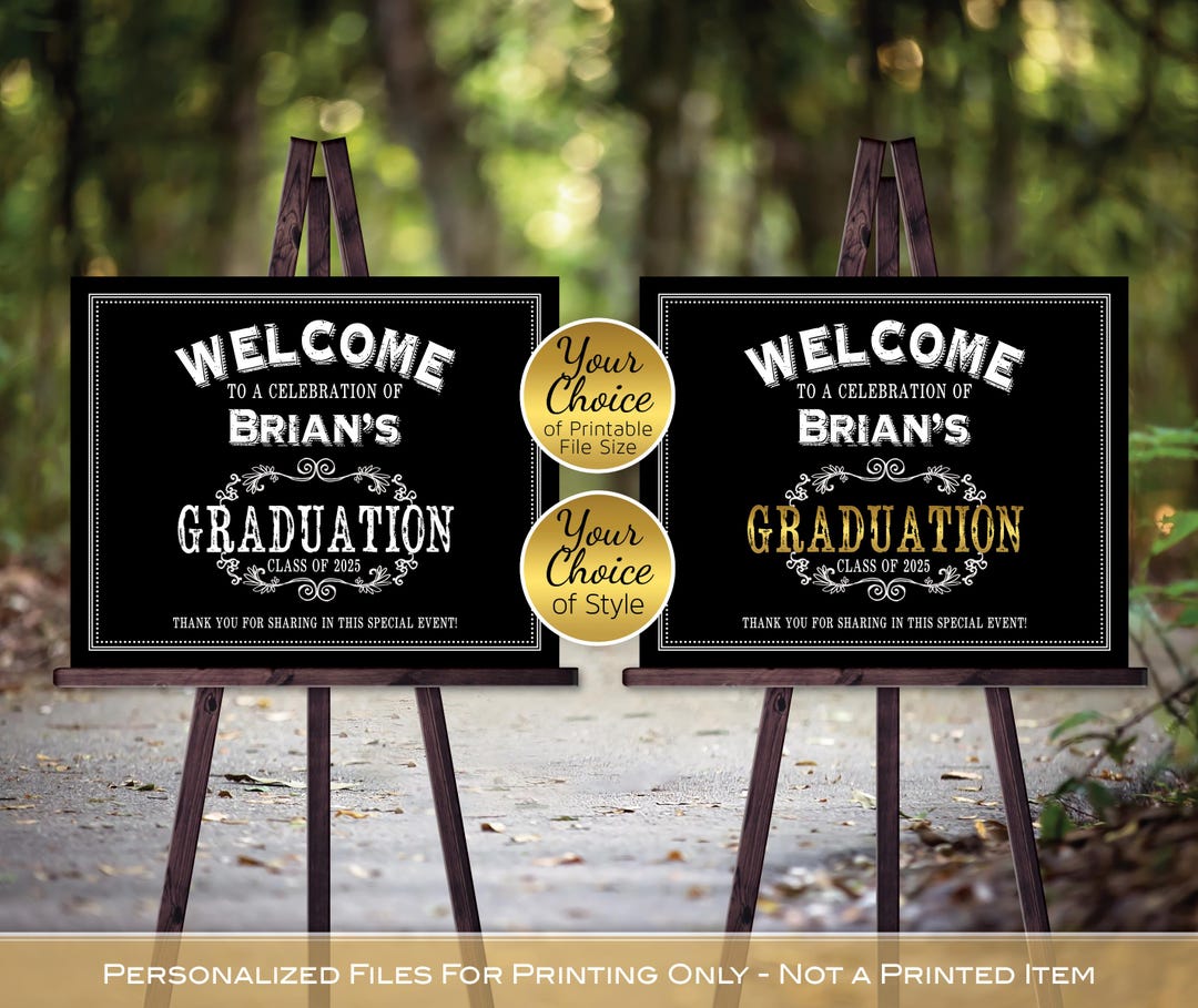 Vintage Graduation Welcome Sign: Black & White or Gold (digital ...