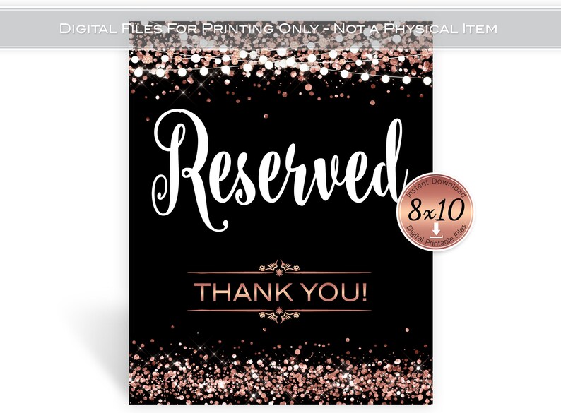 Reserved Table Sign 8x10 Printable Faux Rose Gold Confetti Garland ...
