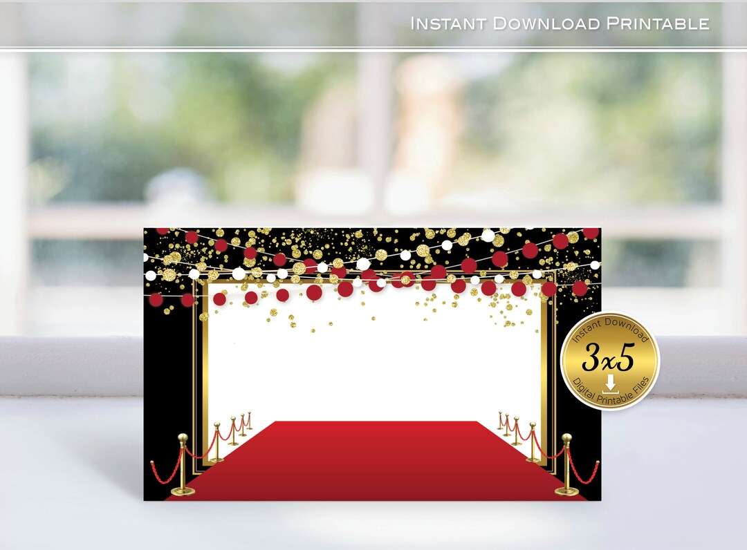 Menu Card Printable | 3x5 Tent-folding | Red Carpet | Gold Confetti ...
