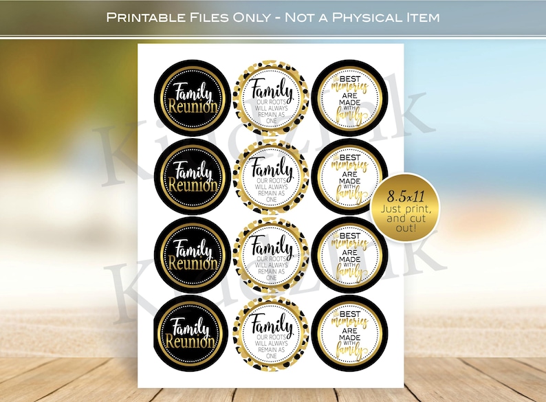 Family Reunion Cupcake Toppers: Black & Faux Gold Foil (digital ...
