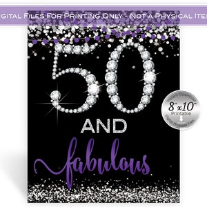 50th Birthday Sign: Purple, Silver, and Diamonds (digital Download) - Etsy
