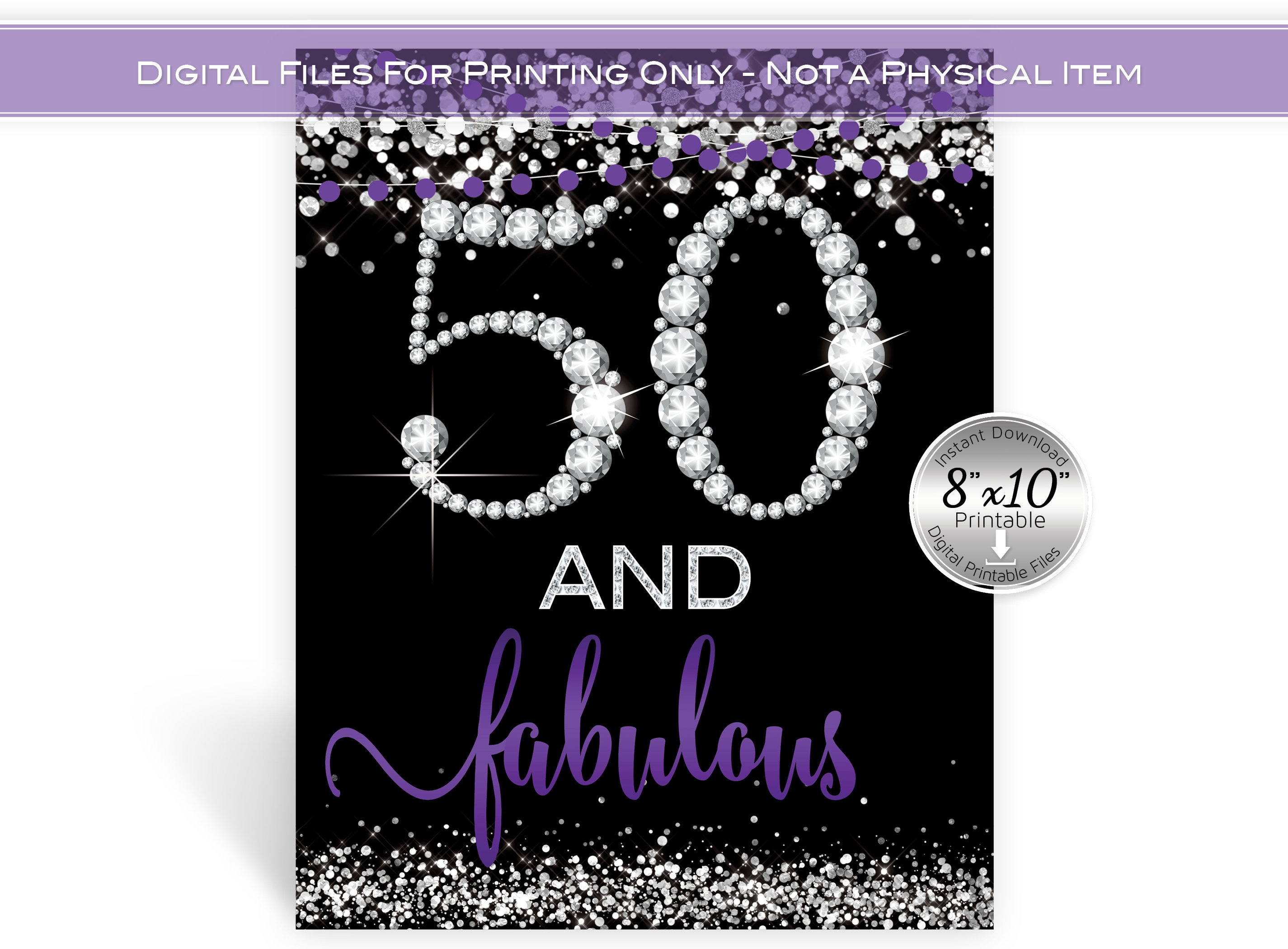 50th Birthday Sign: Purple, Silver, and Diamonds (digital Download) - Etsy