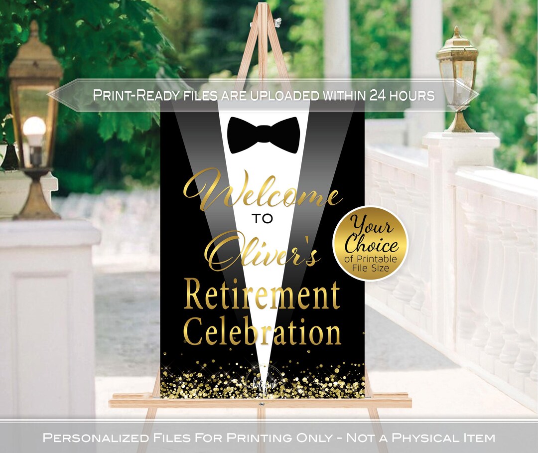 Tuxedo Man's Retirement Party Welcome Sign | Bow Tie | Gold Accents ...
