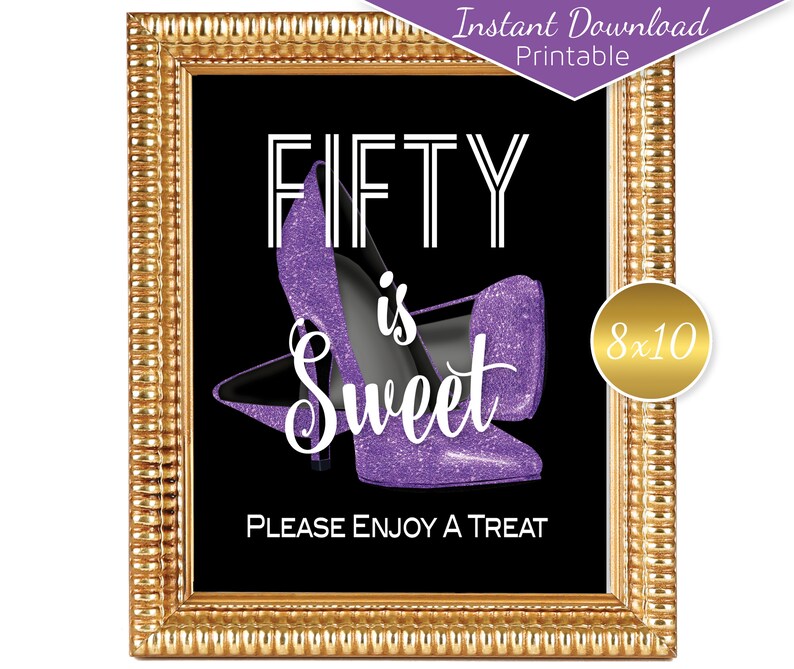 Fifty is Sweet 50th Birthday 8x10 Printable Sign Purple | Etsy