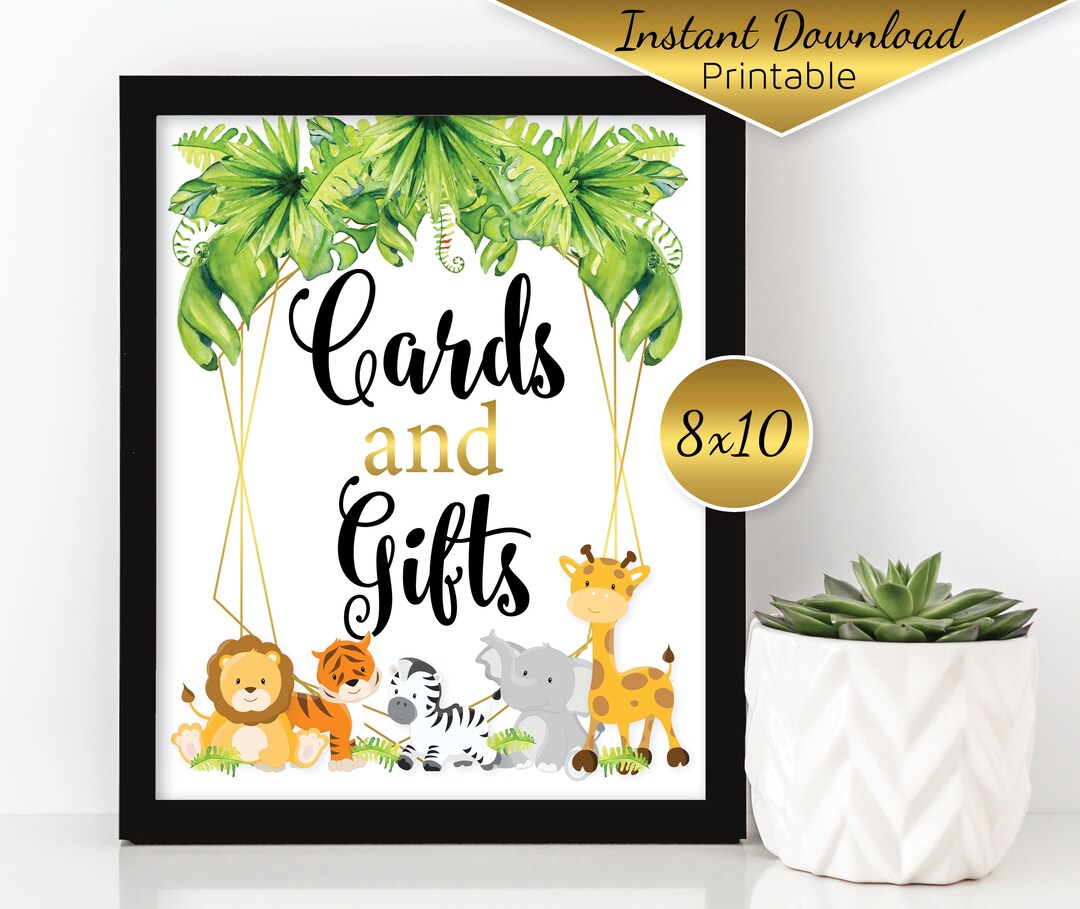 Jungle Safari Animals Cards and Gifts 8x10 Printable Sign | Baby Shower ...