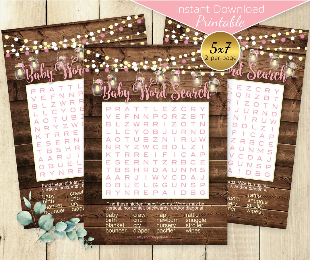 Baby Word Search Baby Shower Game | Garland Lights and Lanterns on ...