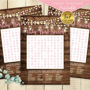 Baby Word Search Baby Shower Game | Garland Lights and Lanterns on ...