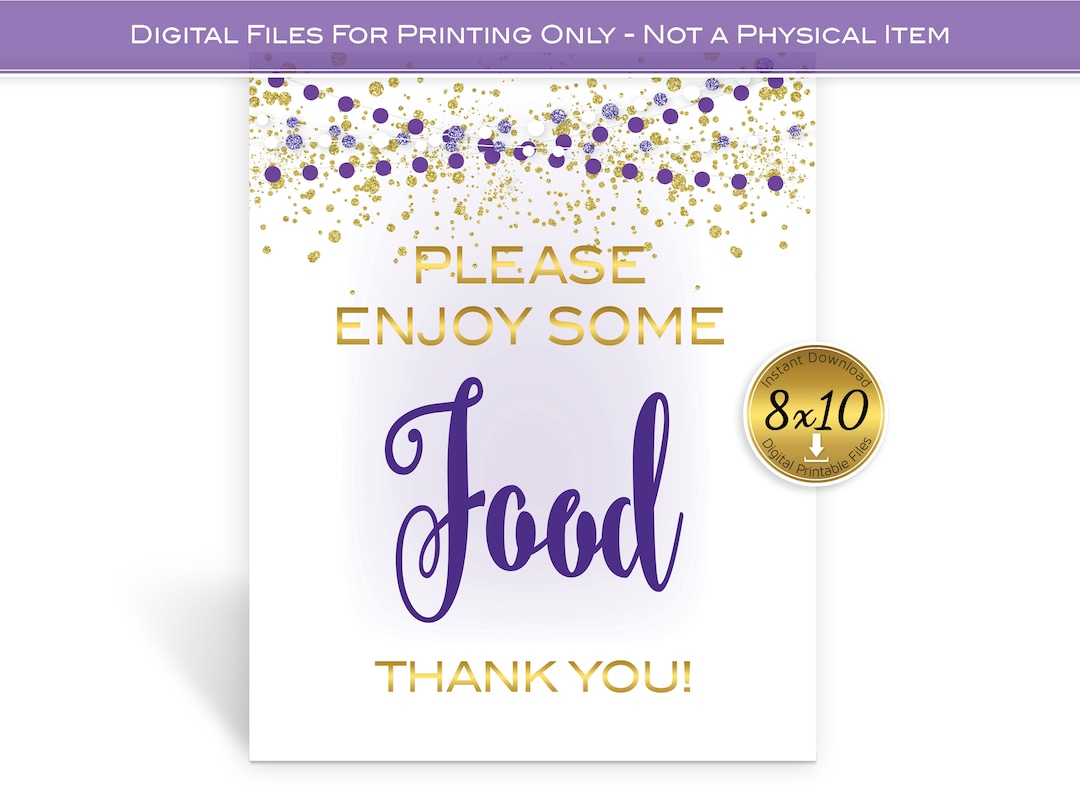 Food Table Sign 8x10 Printable | Purple Gold White | Garland Lights ...