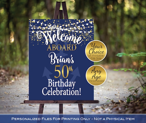 Welcome Aboard Birthday Sign Printable Nautical Navy Gold | Etsy