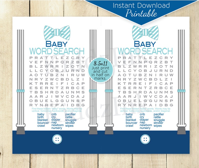 Baby Word Search Baby Shower Game Little Man Gray Navy - Etsy