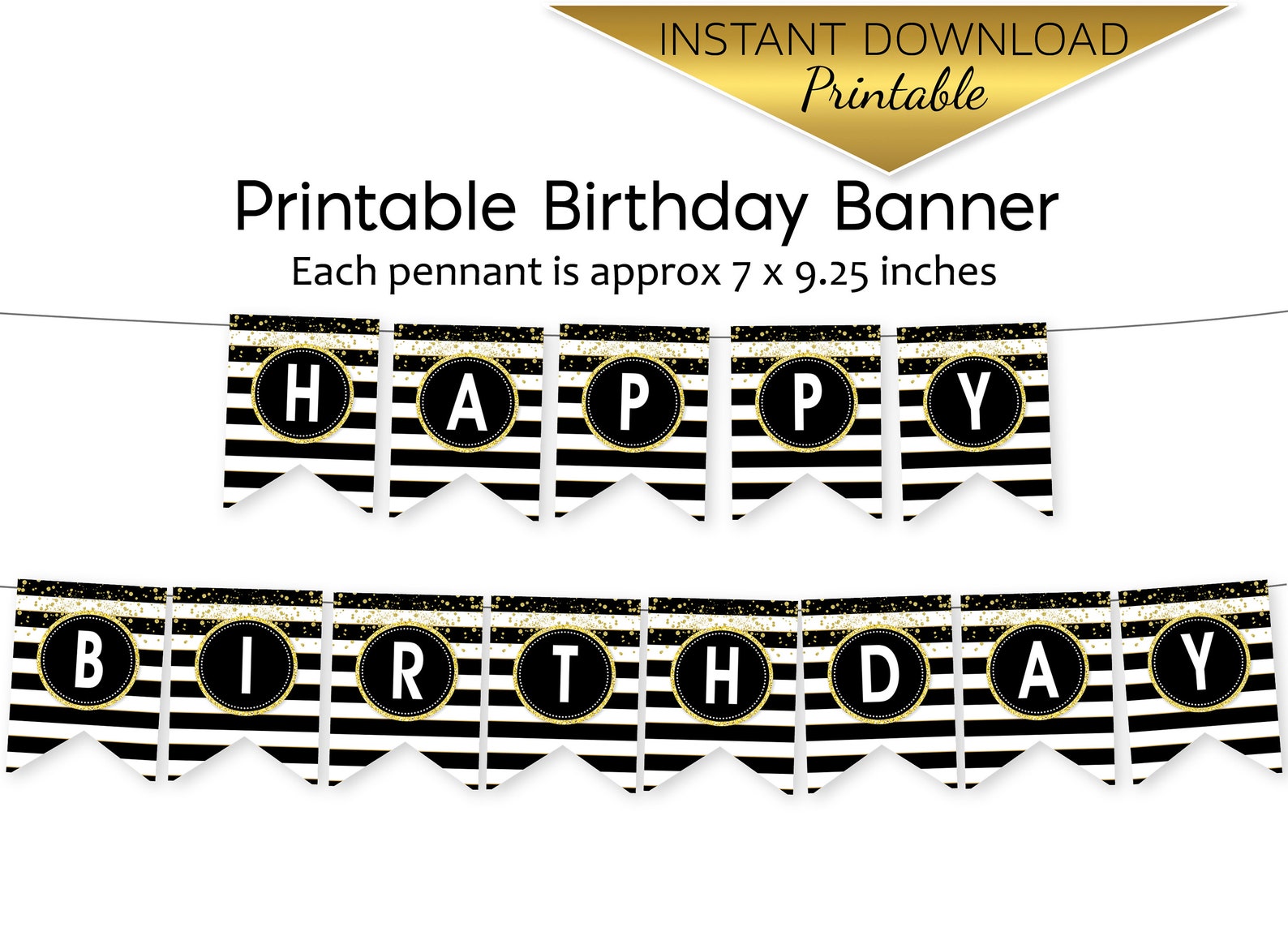 Happy Birthday Pennant Banner for Black Gold Birthday Black | Etsy