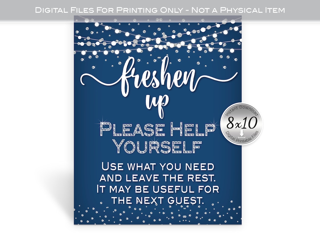 Freshen up Denim and Diamonds Bathroom Printable 8x10 Sign | Navy Blue ...