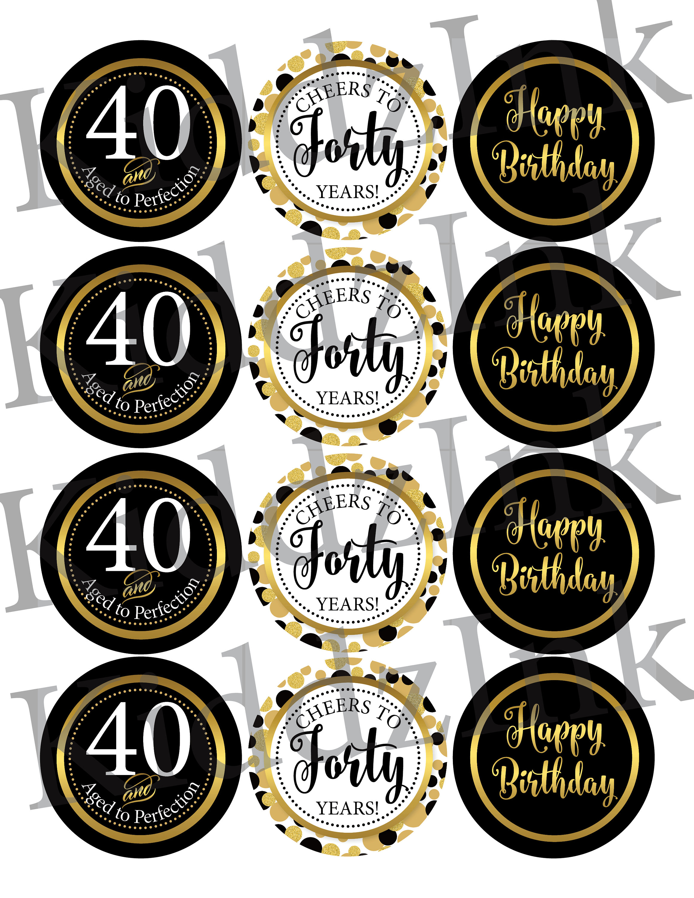 Round Cupcake Toppers 40th Birthday Man Digital Printable - Etsy