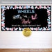 Wheels or Heels Gender Reveal Backdrop Files Blue Pink Dot Border on ...