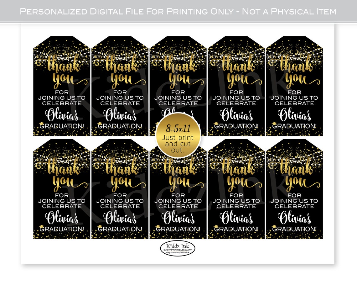 Thank You 2x3.5 Graduation Favor Tags Personalized Printable - Etsy