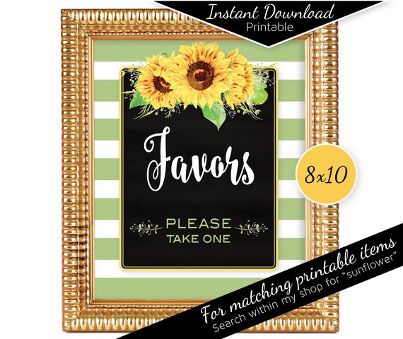Sunflower Theme Party Favors Table Sign Printable 8x10 on | Etsy