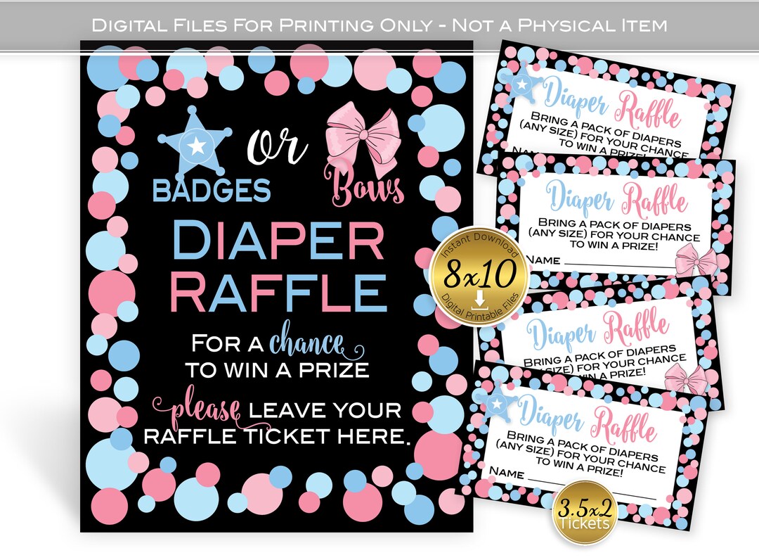 Badges or Bows Diaper Raffle Sign & Tickets (digital Download) - Etsy