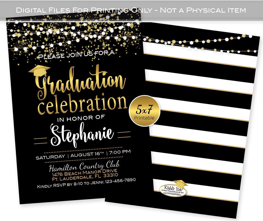 Graduation Celebration Invitation | Personalized | Gold Confetti and ...