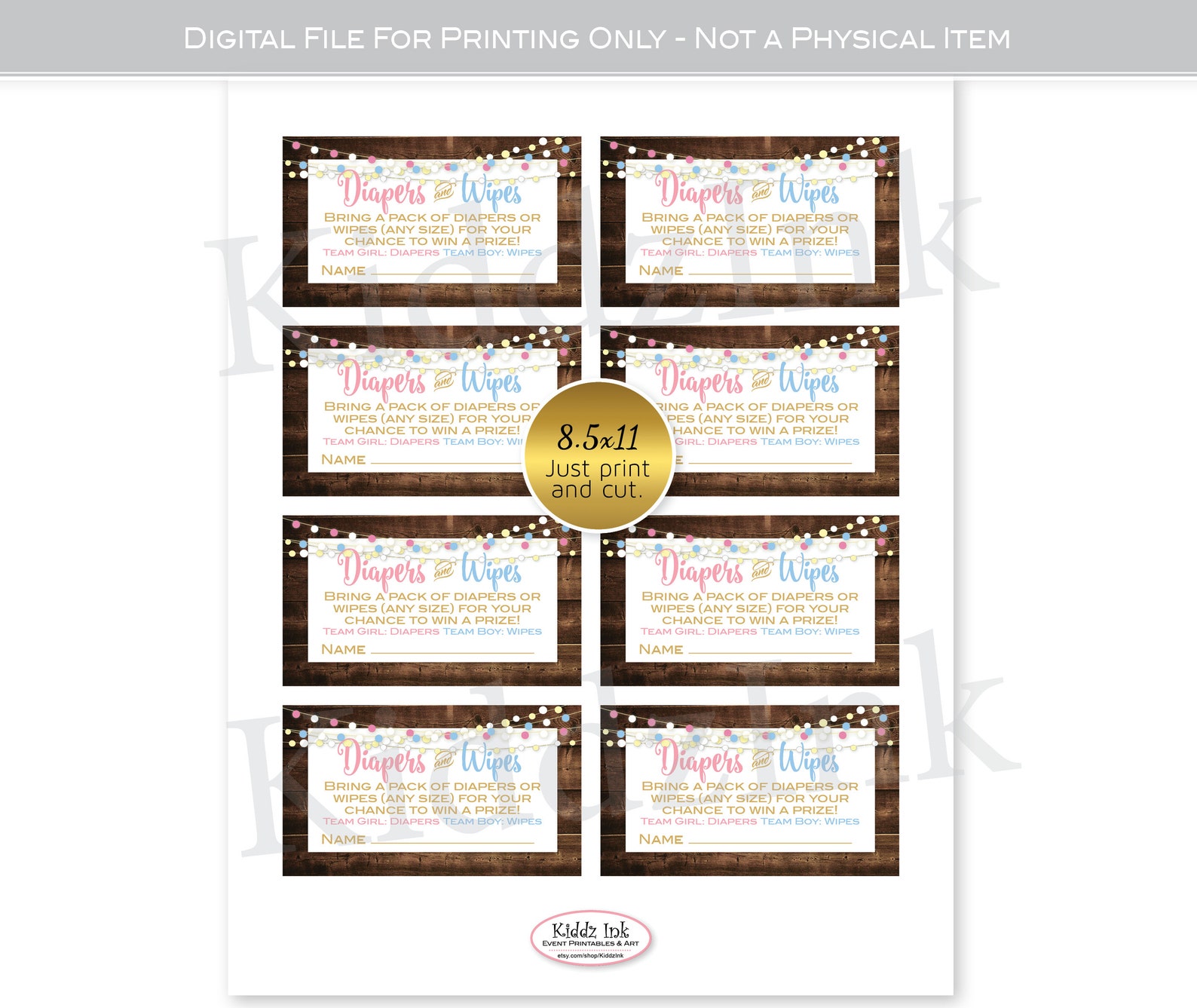 Diaper and Wipes Raffle 8x10 Sign and Tickets Gender Reveal - Etsy