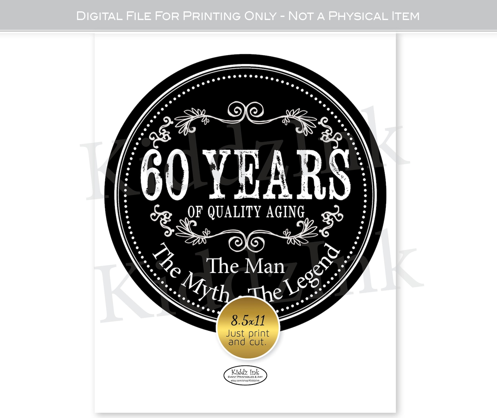 Cake Topper Printable or Plate Insert | 8-inch Round | Man's Vintage ...