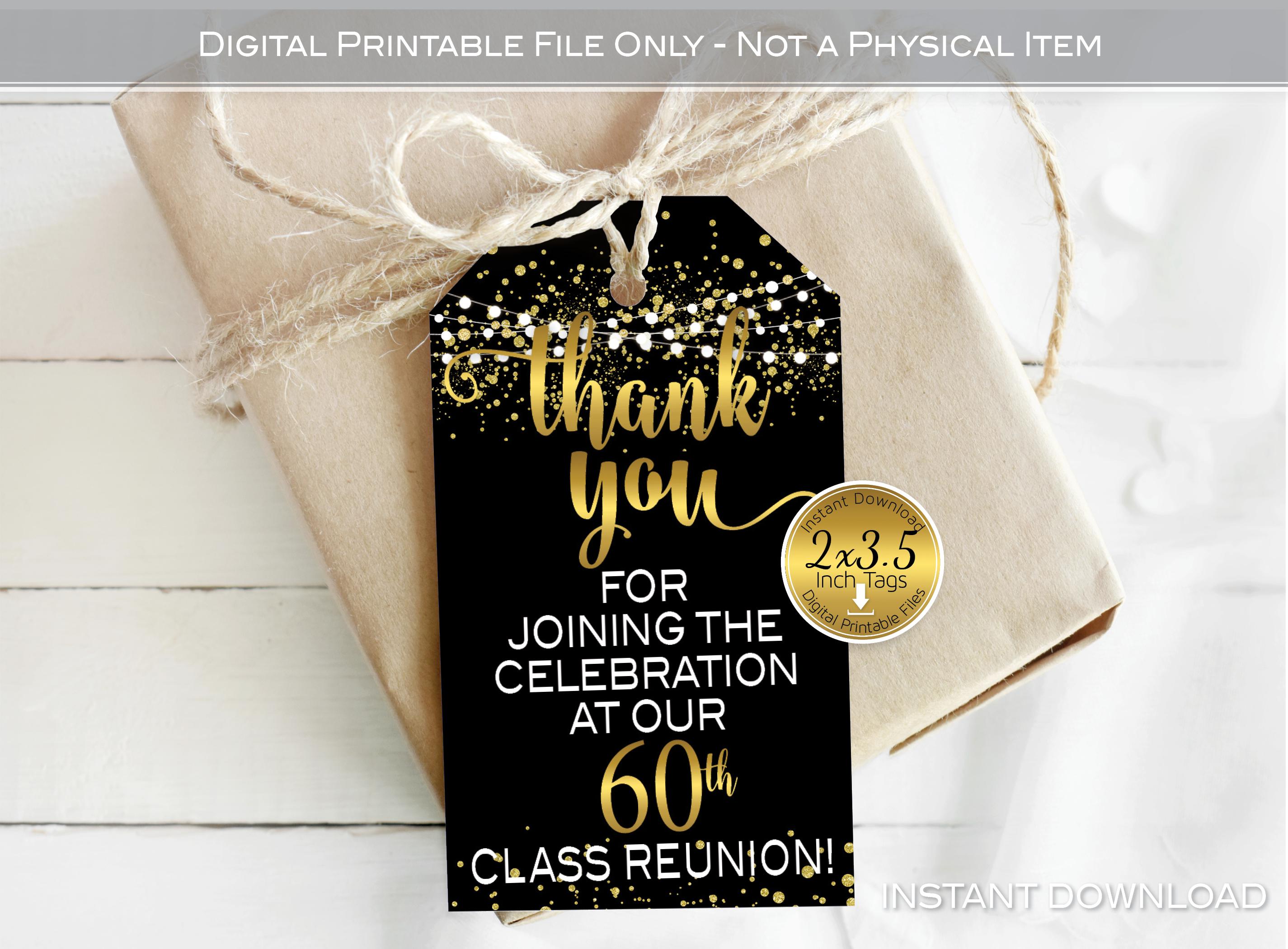 60th Class Reunion Favor Tags: Faux Gold Confetti, Mini Champagne ...