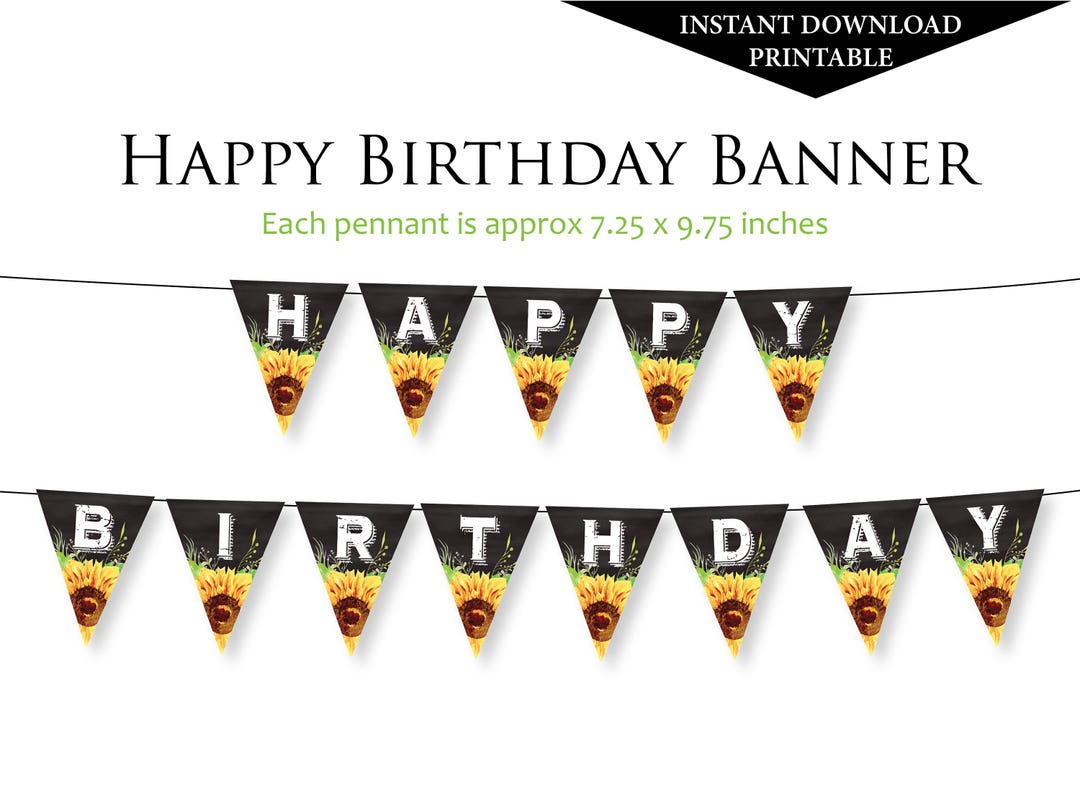 Happy Birthday Banner for Sunflower Birthday | Faux Chlakboard ...
