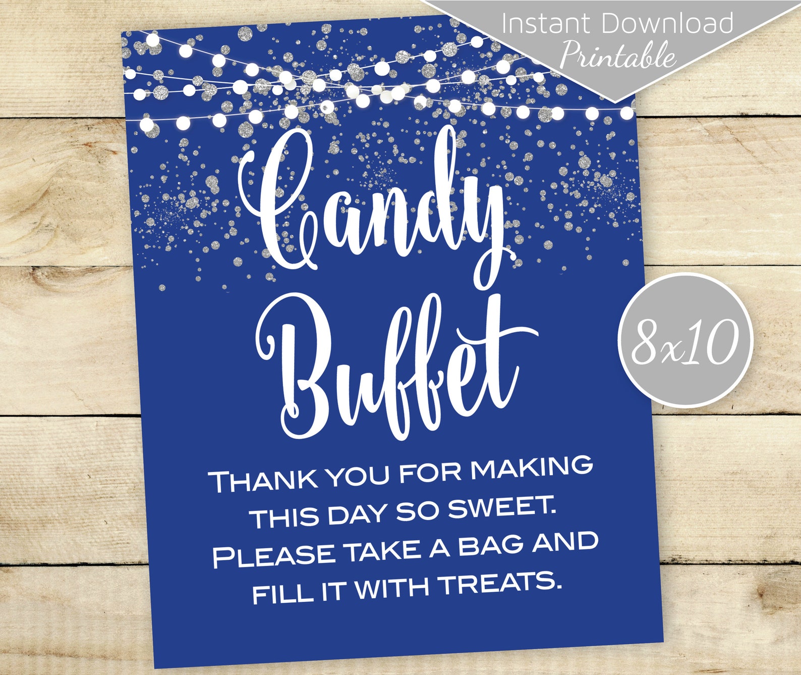 Candy Buffet Sign 8x10 Royal Blue Silver Confetti - Etsy