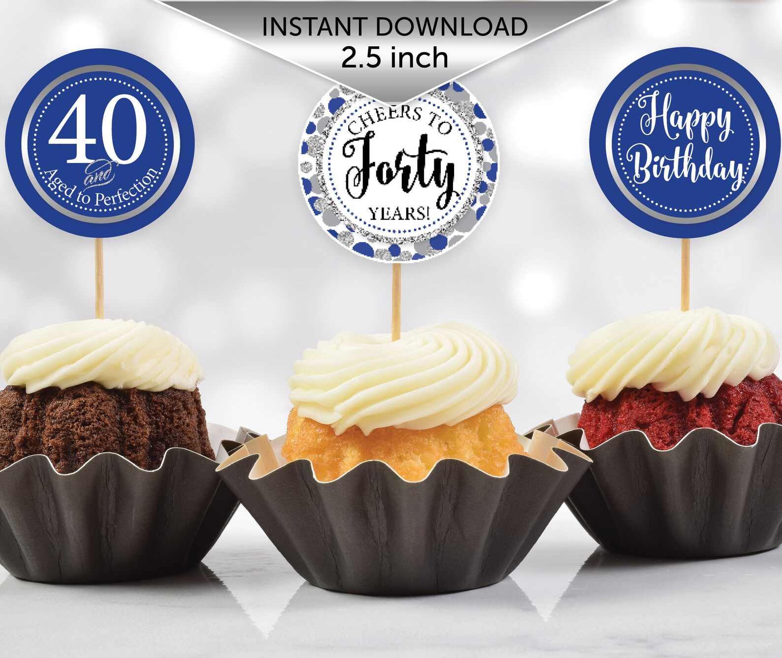 Round Cupcake Toppers 40th Birthday Man Aged to Perfection | Etsy