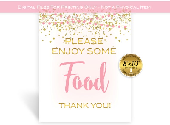 Food Table Sign 8x10 Printable Pink Gold White Garland - Etsy