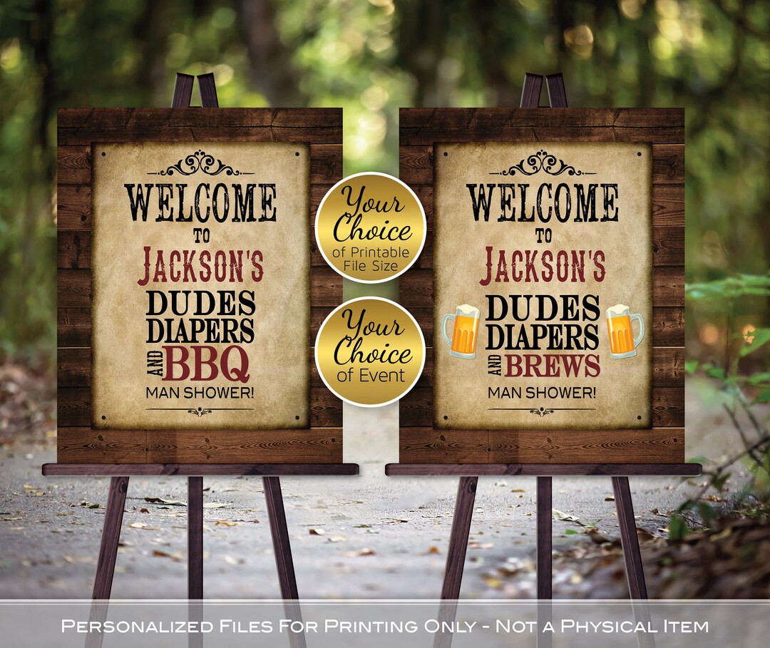 Man's Diaper Shower Welcome Sign Personalized File | Dudes Diapers BBQ ...