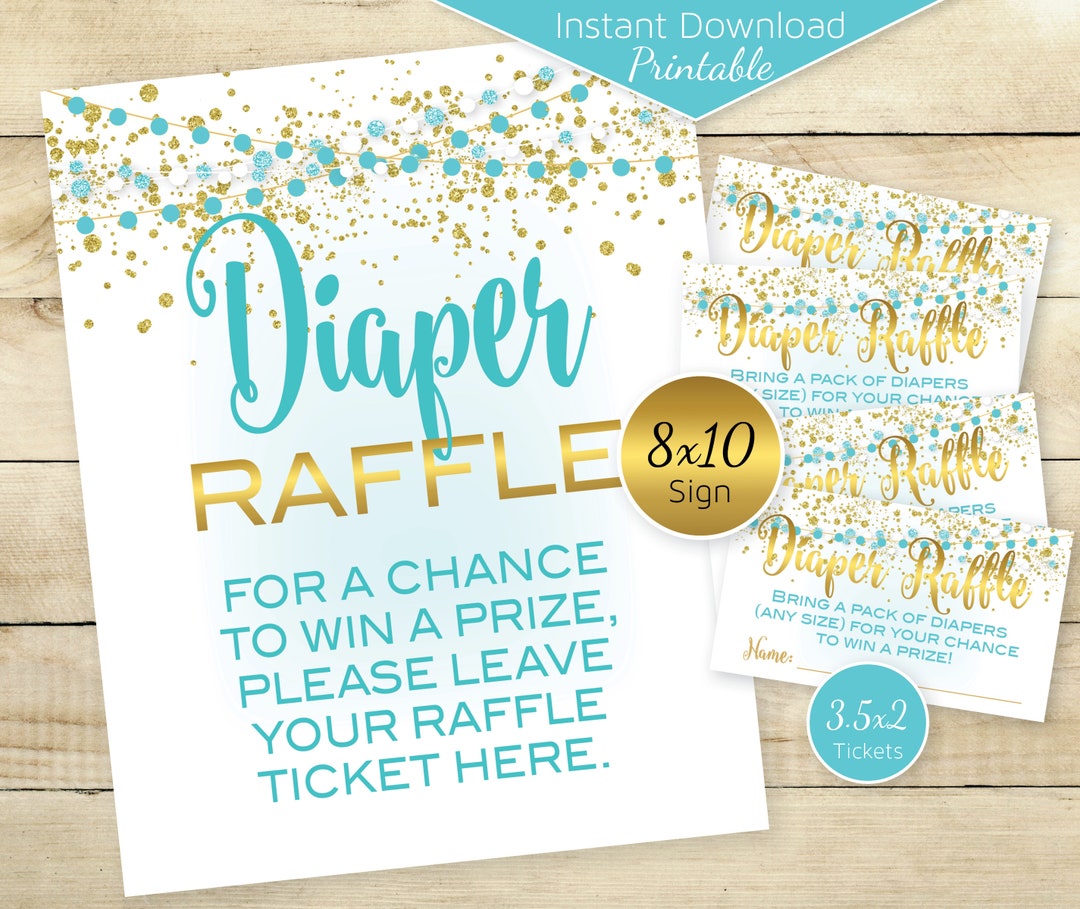 Diaper Raffle 8x10 Table Sign and Tickets for Baby Shower | Robin Egg ...