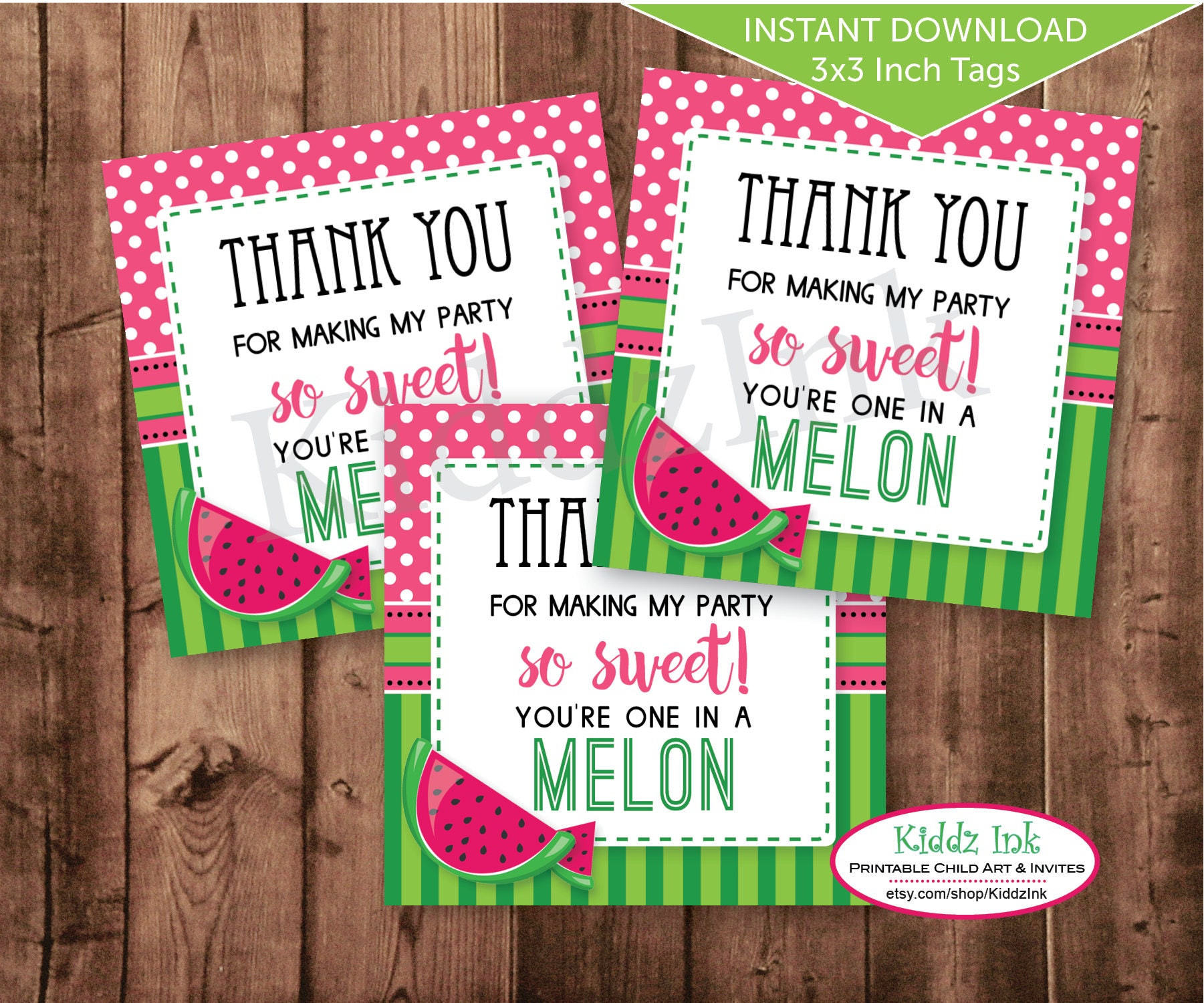 Watermelon Party Favor Thank You Tags for Birthday One in a | Etsy